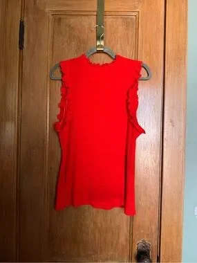 H&M | Tops | Bright Cherry Red Ruffle Tank | Poshmark